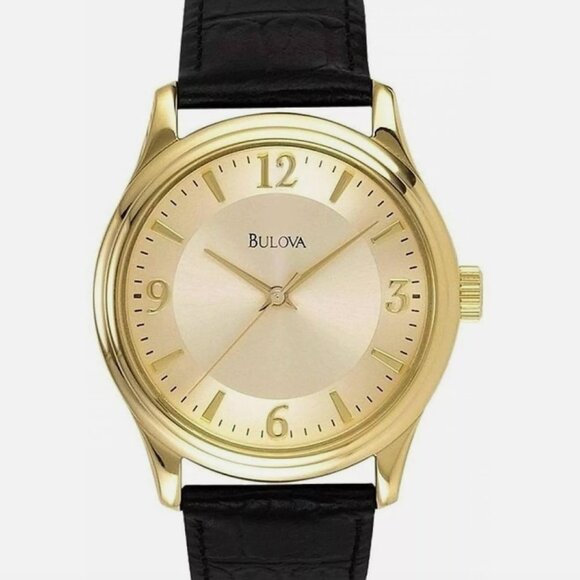 Bulova | Accessories | Bulova Mens Corporate Quartz Gold Leather Band ...